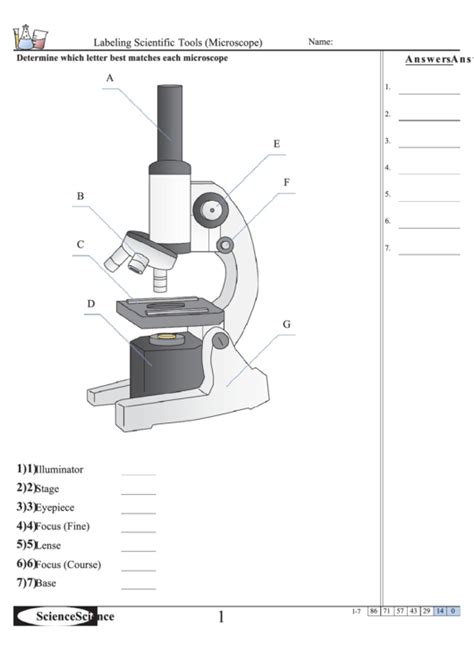 Labeling Scientific Tools Microscope Worksheet With Answer Key
