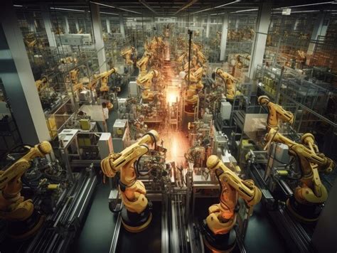 Premium Ai Image Intelligent Robotic Arm Cooperation In A Modern Factory