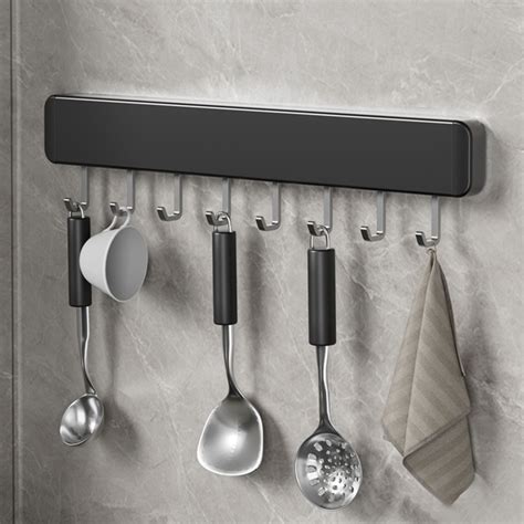 Kitchen Utensil Hanger Wall Mounted Adhensive Hooks No Drilling