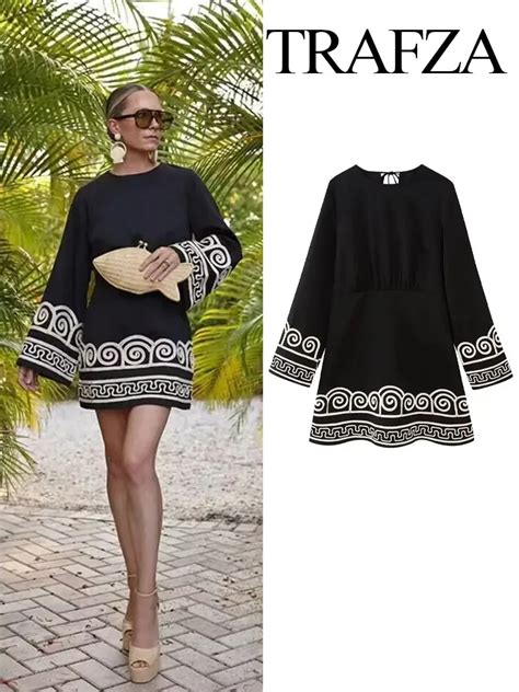 TRAFZA Fashion Women S Vintage Embroidery O Neck Long Sleeve Spliced
