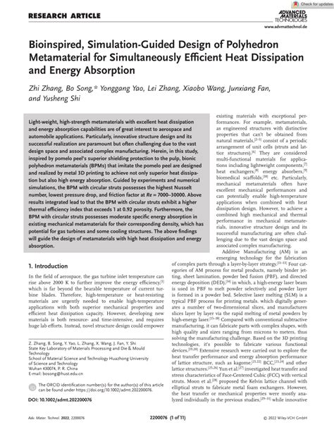 PDF Bioinspired SimulationGuided Design Of Polyhedron Metamaterial For Simultaneously
