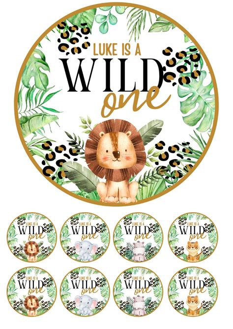 Edible 7 5 Wild One Safari Cake Topper 8 Cupcake Topper Wafer Icing Ebay Safari Cupcakes