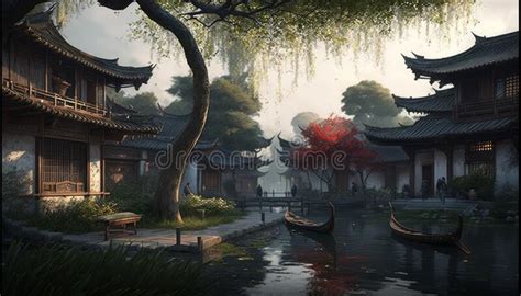 Fantasy Landscape Of Traditional Chinese Architecture In Suzhou China