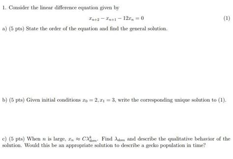 Solved 1 Consider The Linear Difference Equation Given By