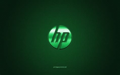 Hp 로고 녹색 광택 로고 Hp 메탈 엠블럼 Hewlett Packard Hp 장치용 녹색 탄소 섬유 질감 Hp 브랜드 크리에이티브 아트 For With
