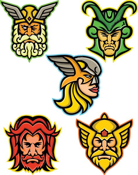Norse Gods Mascot Collection North Germanic People Baldr Wodan Vector