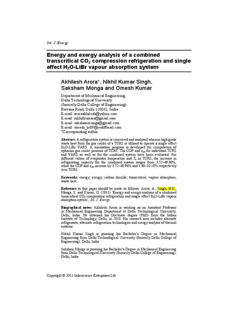 Energy And Exergy Analysis Of A Combined System Pdf Exergy Chlorofluorocarbon