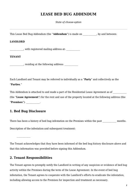 Free Bed Bug Addendum Template Pdf Or Word Fasterdraft
