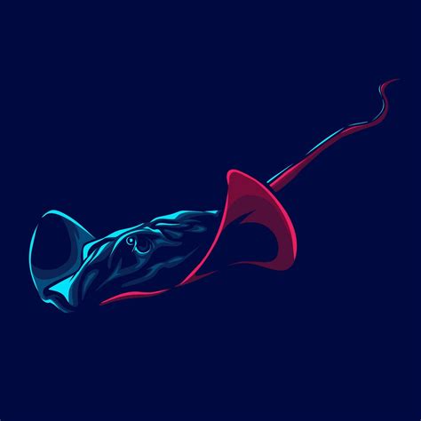 Mantarraya Logo Con Vistoso Neón Línea Arte Diseño Con Oscuro