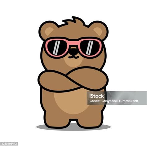 선글라스가 팔 만화를 가로지르는 귀여운 곰 벡터 일러스트레이션 곰에 대한 스톡 벡터 아트 및 기타 이미지 곰 선글라스