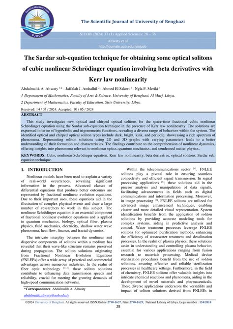 Pdf The Sardar Sub Equation Technique For Obtaining Some Optical Solitons Of Cubic Nonlinear