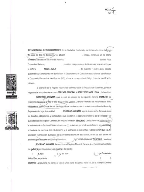Acta De Nombramiento Representante Legal Pdf