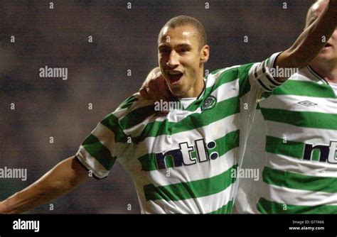 Celtics Henrik Larsson Left Celebrates Goal Teammate John Hartson Hi