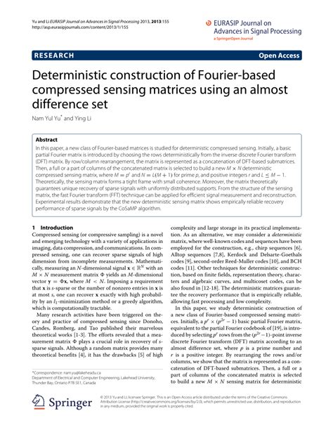 Pdf Deterministic Construction Of Fourier Based Compressed Sensing