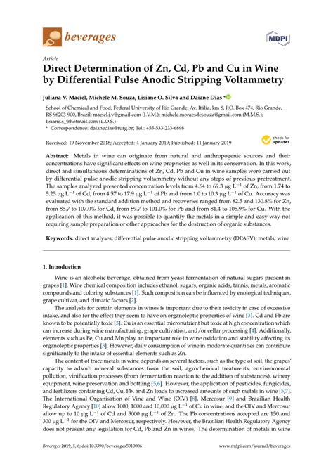 Pdf Direct Determination Of Zn Cd Pb And Cu In Wine By Differential