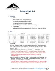 IT Database Design Assignment I Docx Design Lab IT Purpose O Skills The Following