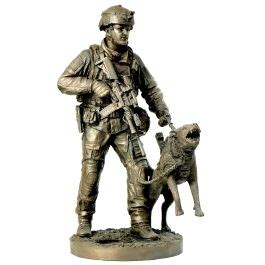 Naked Army K9 Operator Cold Cast Bronze Figurine