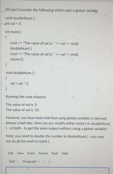 Solved Pts Consider The Following Which Uses A Global Chegg