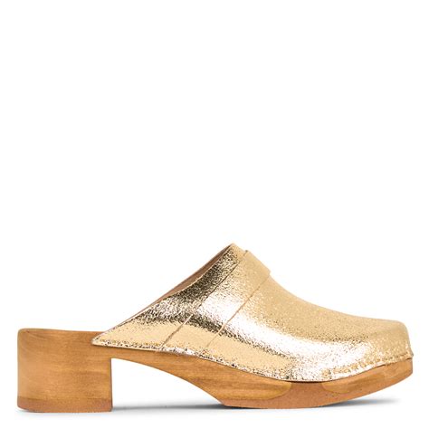 Klompen Met Leren Plateauzool Gold Bosabo Dames Anna Metal Place