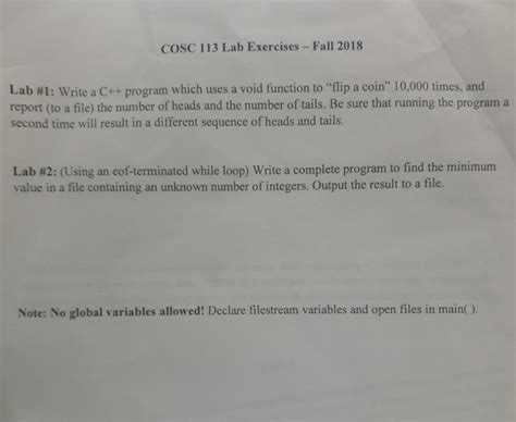 Solved Cosc 113 Lab Exercises Fall 2018 Lab 1 Write A