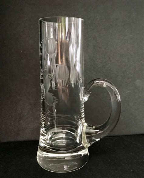 Liqueur Glass 3 Handled Etched Liquor Shot Glasses Barware Etsy