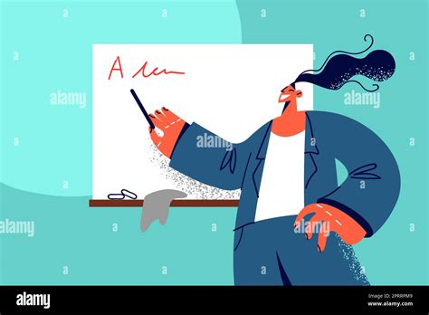 Smiling Female Teacher With Pointer At Lesson In Classroom Happy Woman