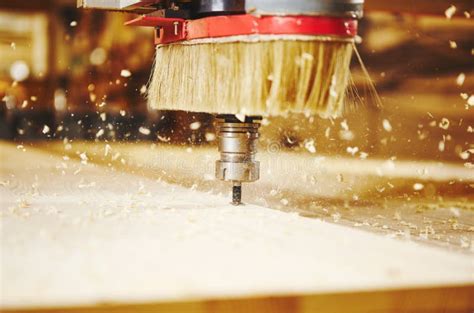 Cnc Machine Working Cutting Wood Woodwork Industry Stock Image
