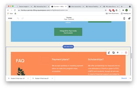 reduce padding in between sections customize with code squarespace