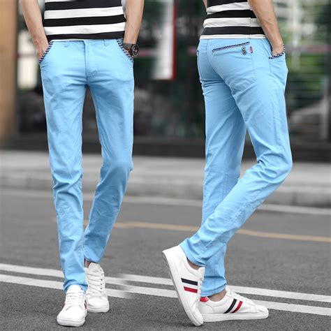 Contrast Check Straight Leg Pants Light Blue 34 Celino Touch