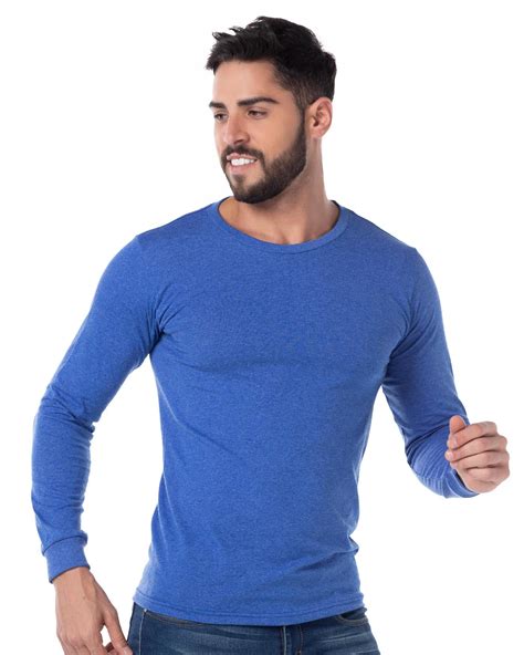Camiseta Jaspe A La Base Manga Larga Azul Royal Jaspe — Indiewears
