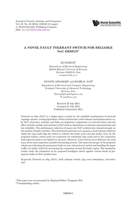 PDF A Novel Fault Tolerant Switch For Reliable NoC Design
