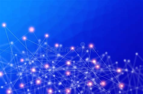 Technology Background Concept Abstract Connected Line Dots Network On Bright Polygon Blue