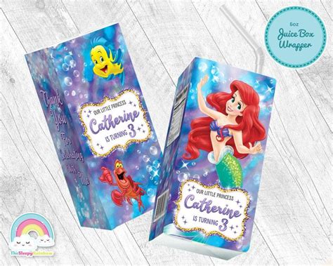 Little Mermaid Birthday Party 6 Oz Juice Box Wrapper Little Mermaid