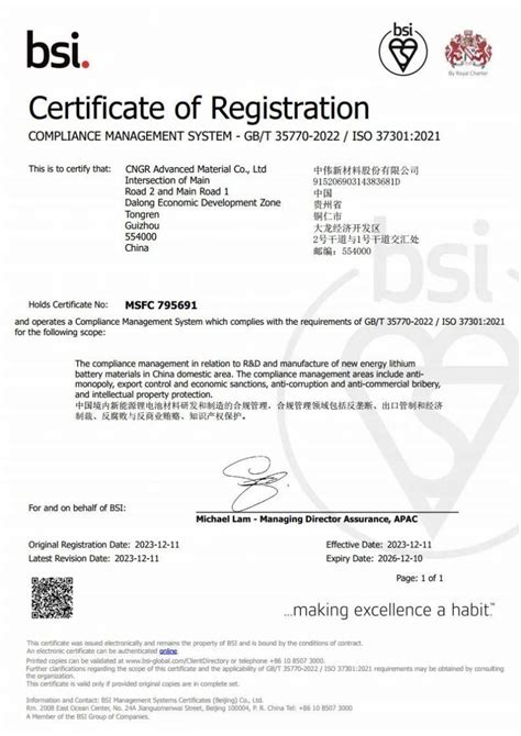 合规管理接轨“国际化”中伟股份通过bsi英国标准协会iso37301认证 中伟新材料股份有限公司