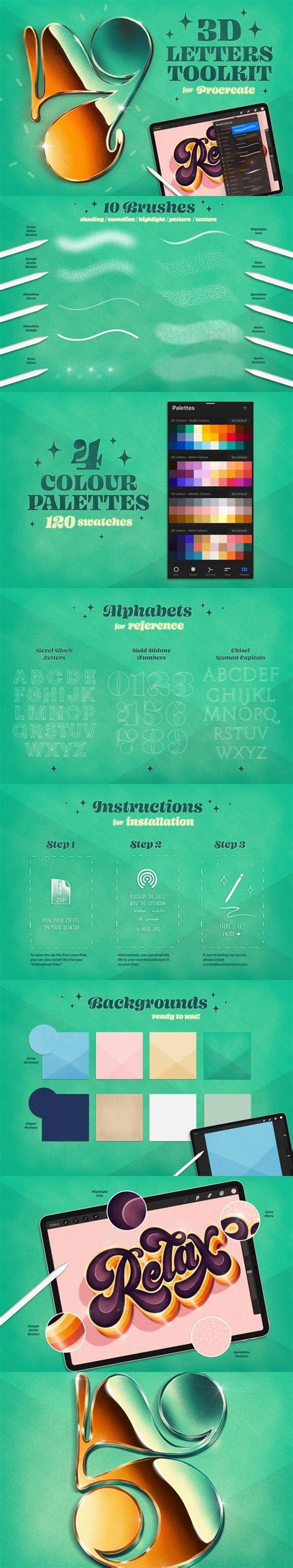 3d Letters Toolkit For Procreate Procreatebrushes Procreatetricks