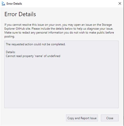 An Error Dialog Prompts With An Error Cannot Read Property Name Of