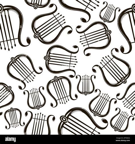 Retro Greek Lyre With Strings Musical Instrument Icon Seamless Pattern