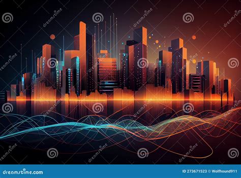 Smart City And Abstract Line And Dot Connect With Gradient Line Design