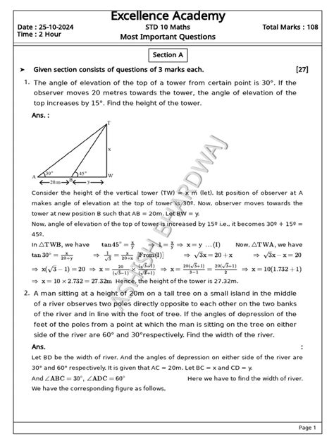 Height And Distance Solution Pdf Triangle Geometric Measurement