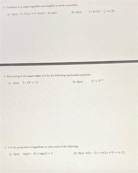 solved 3 condense to a single logarithm and simplify as