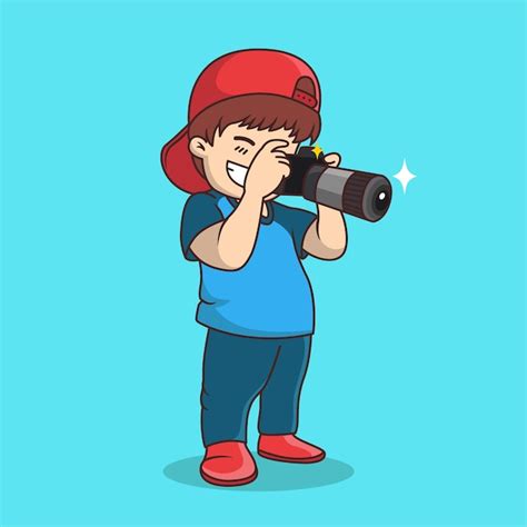 Niños felices tomando fotos con la ilustración de vector de dibujos