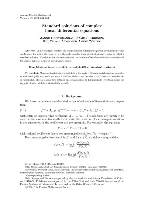 Pdf Standard Solutions Of Complex Linear Differential Equations