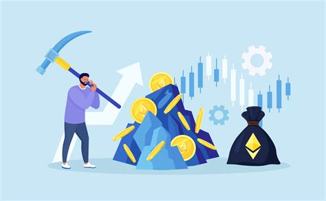 man with pickaxe extracting crypto coin out of rock mining crypto