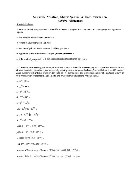 Scientific Notation Metric System And Unit Conversion Scientific