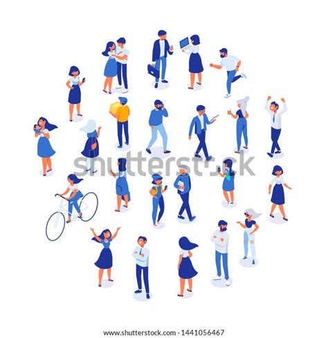흰색으로 구분된 다른 Isomeric 사람 벡터걸어다니는 스톡 벡터로열티 프리 1441056467 Shutterstock