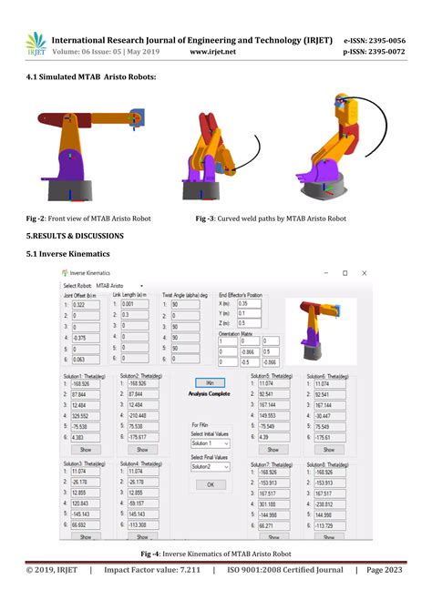 Irjet Simulation And Kinematic Analysis Of Mtab Aristo Robot Pdf