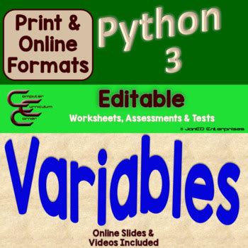 Python Coding Distance Learning Variables Case Study Editable Exercises