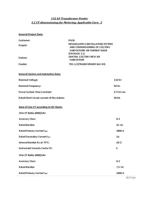 132kv Transformer Feeder Ct Dimensioning Pdf Electrical Substation