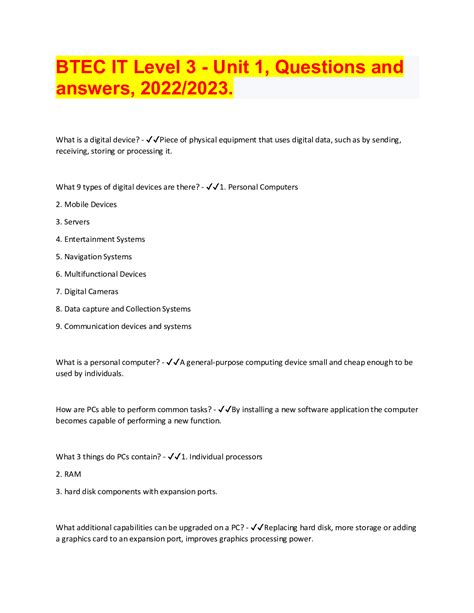 btec it level 3 unit 1 questions and answers 2022 2023 question