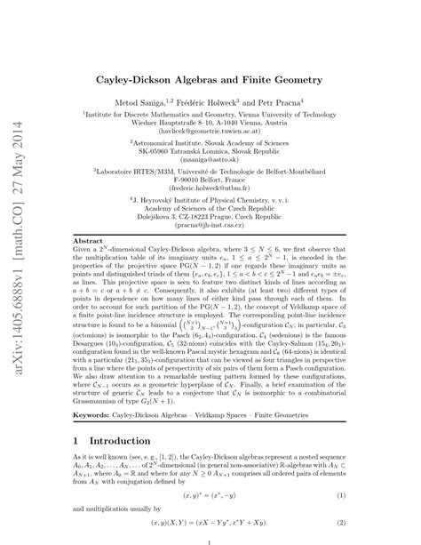 Pdf Cayley Dickson Algebras And Finite Geometry
